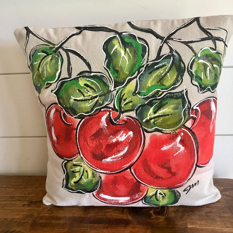 Red Apples Pillow, Hand-painted, Handmade, Pillow Cover - Etsy