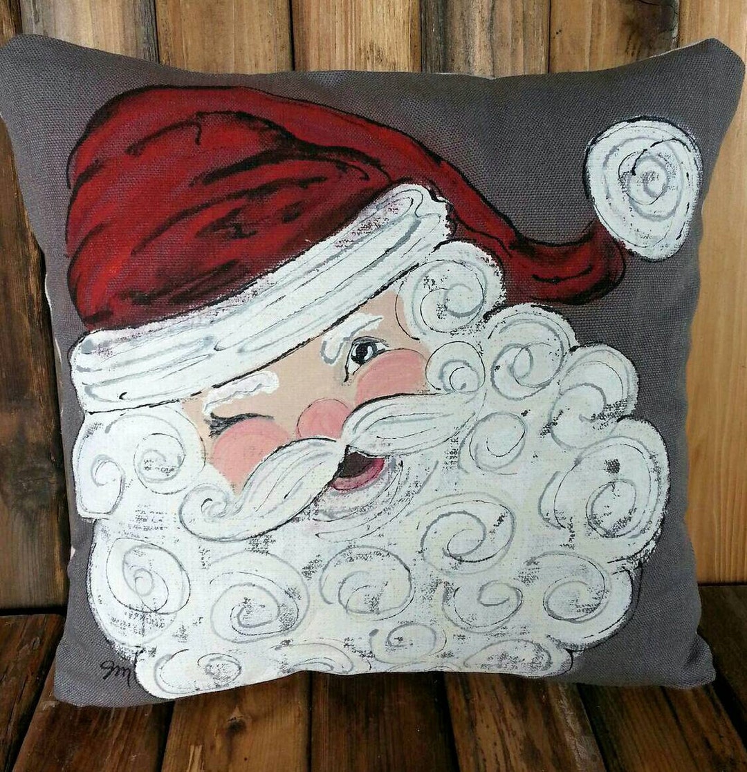 Santa Claus Pillow, Winking St. Nick, Christmas, Holiday Decor, Hand ...