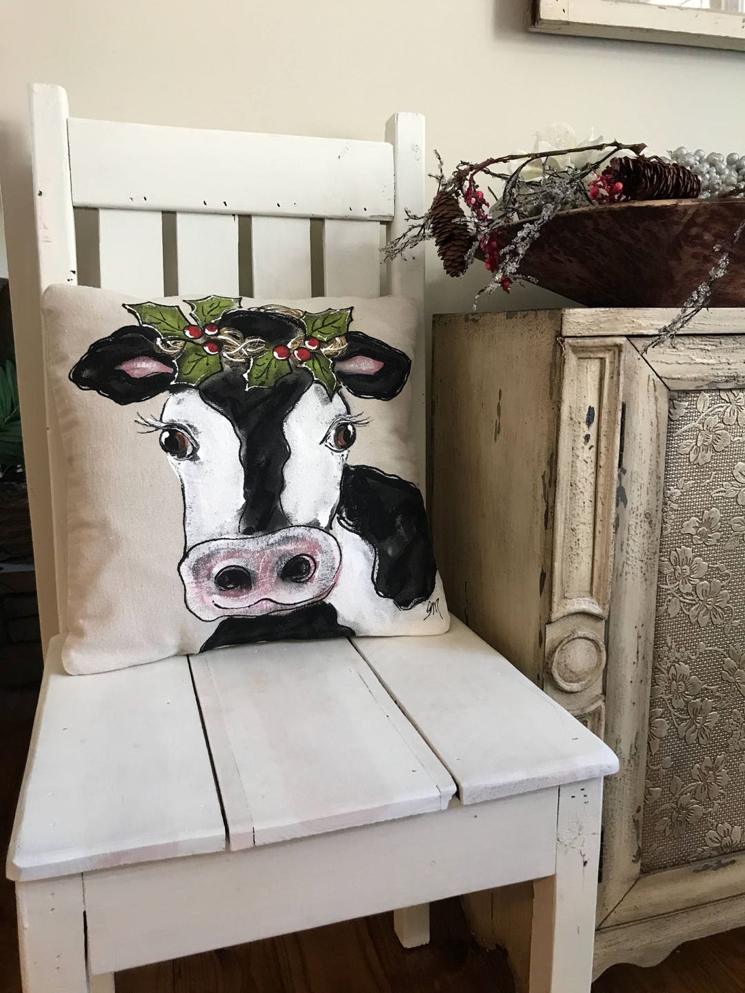 Farmhouse Cow Decor, Modern Farmhouse, Farmhouse Pillow, Holstein With ...