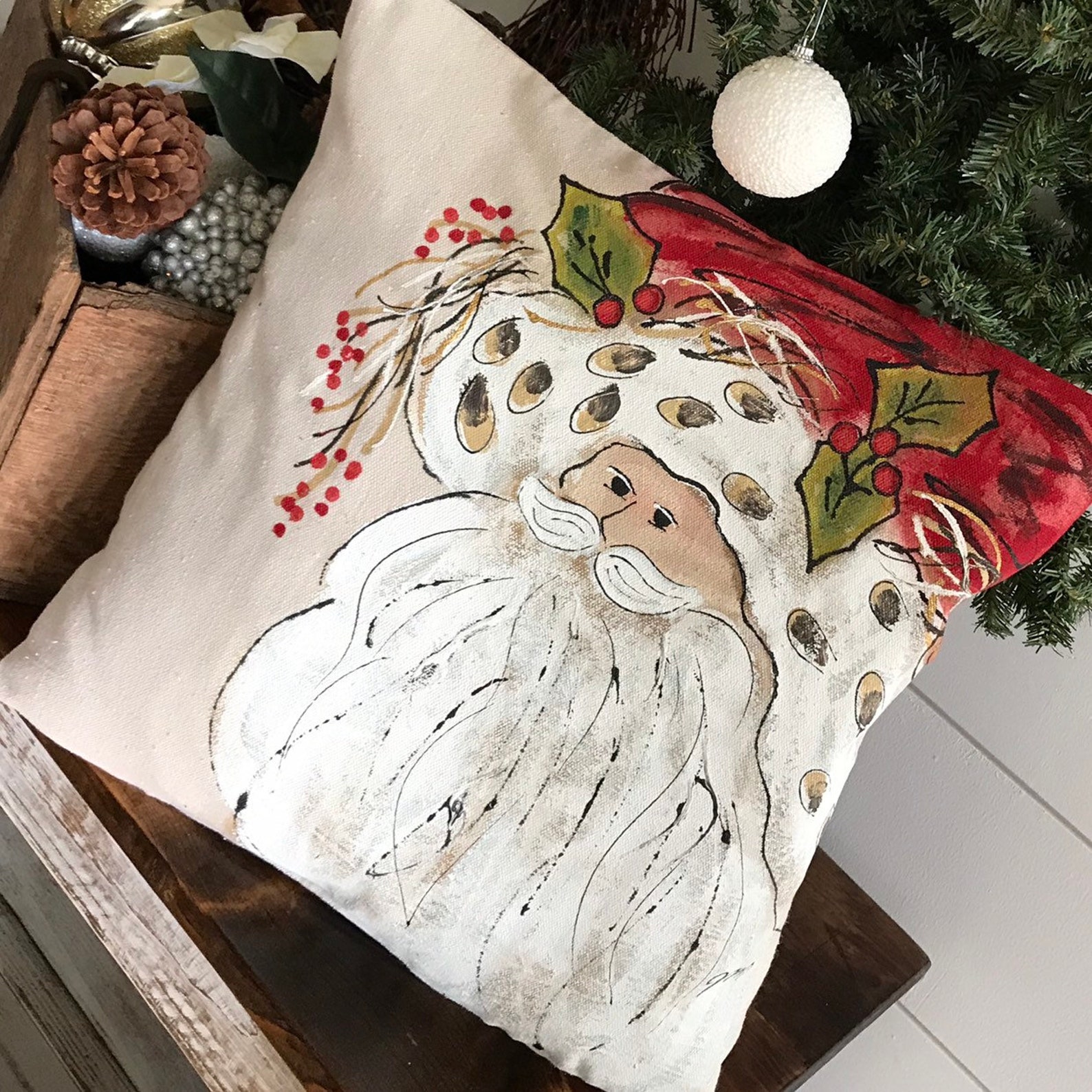 Red St. Nicholas Hand Painted Pillow Cover - Etsy
