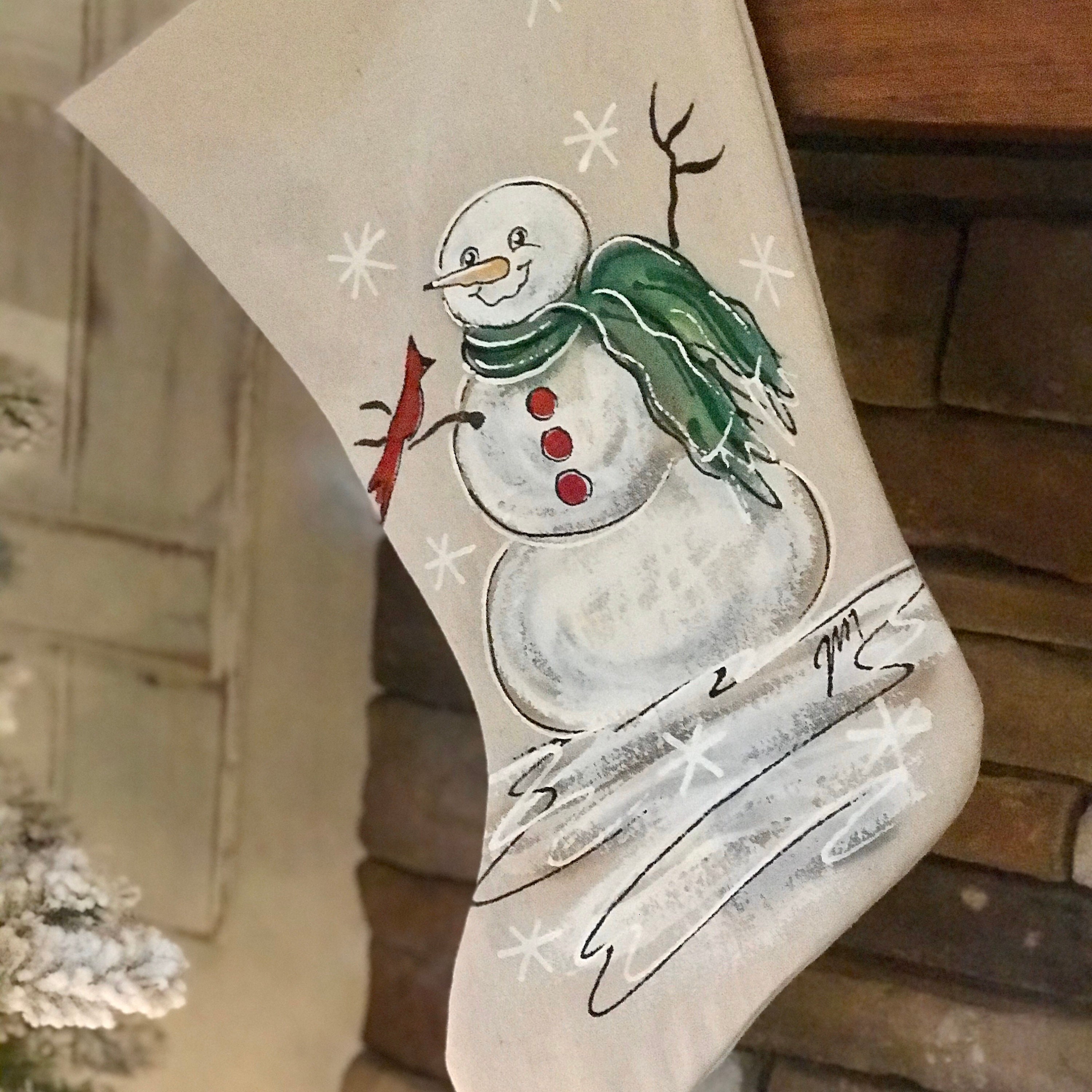 Snowman Christmas Stocking Hand-painted Mantel Decor | Etsy