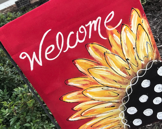 Sunflower Flag, Hand-painted Welcome Sign, Door Hangers, Red Flags ...