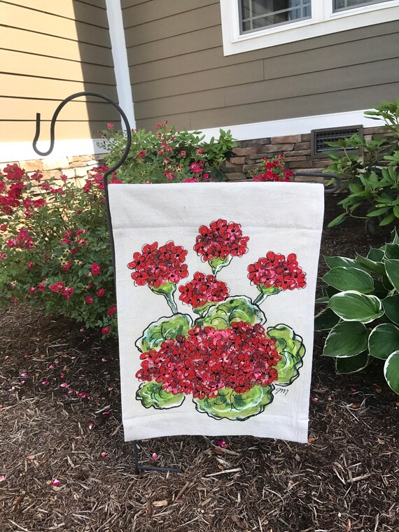 Geranium Flowers Flag Hand-painted Red Flowers Garden Flag | Etsy