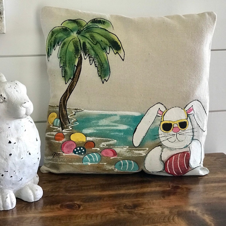 Palm Tree With Easter Eggs and Bunny Hand-painted Handmade - Etsy