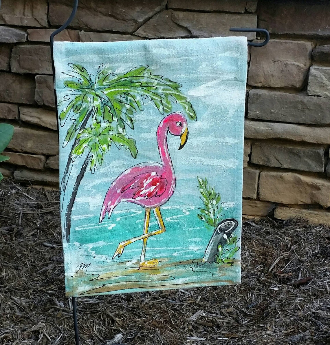 Pink Flamingos, Landscaping Decor, Hand-painted Flag, Fall Garden Flag ...