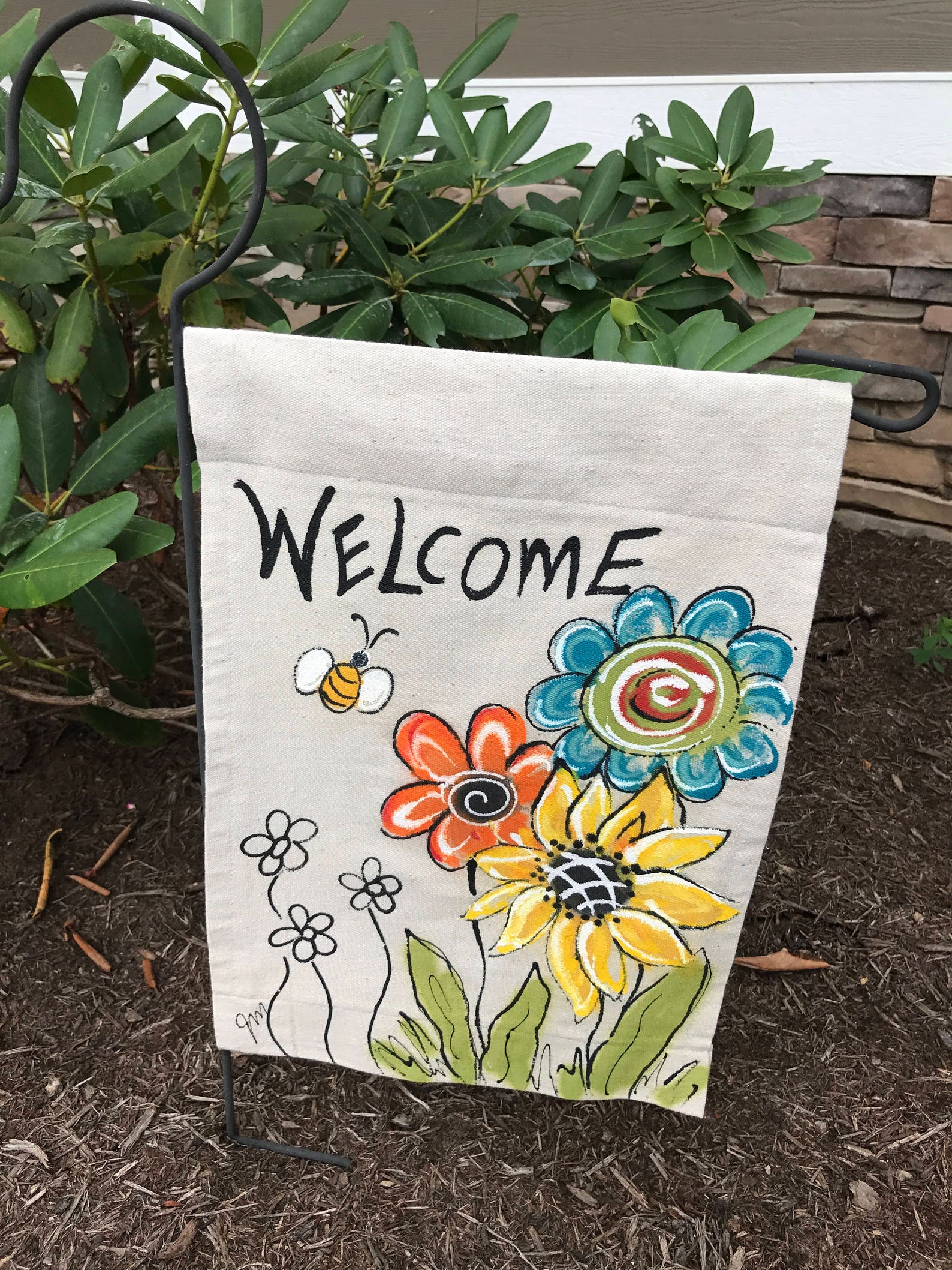 Welcome Sign Hand-painted Flags Flower Garden Decor - Etsy