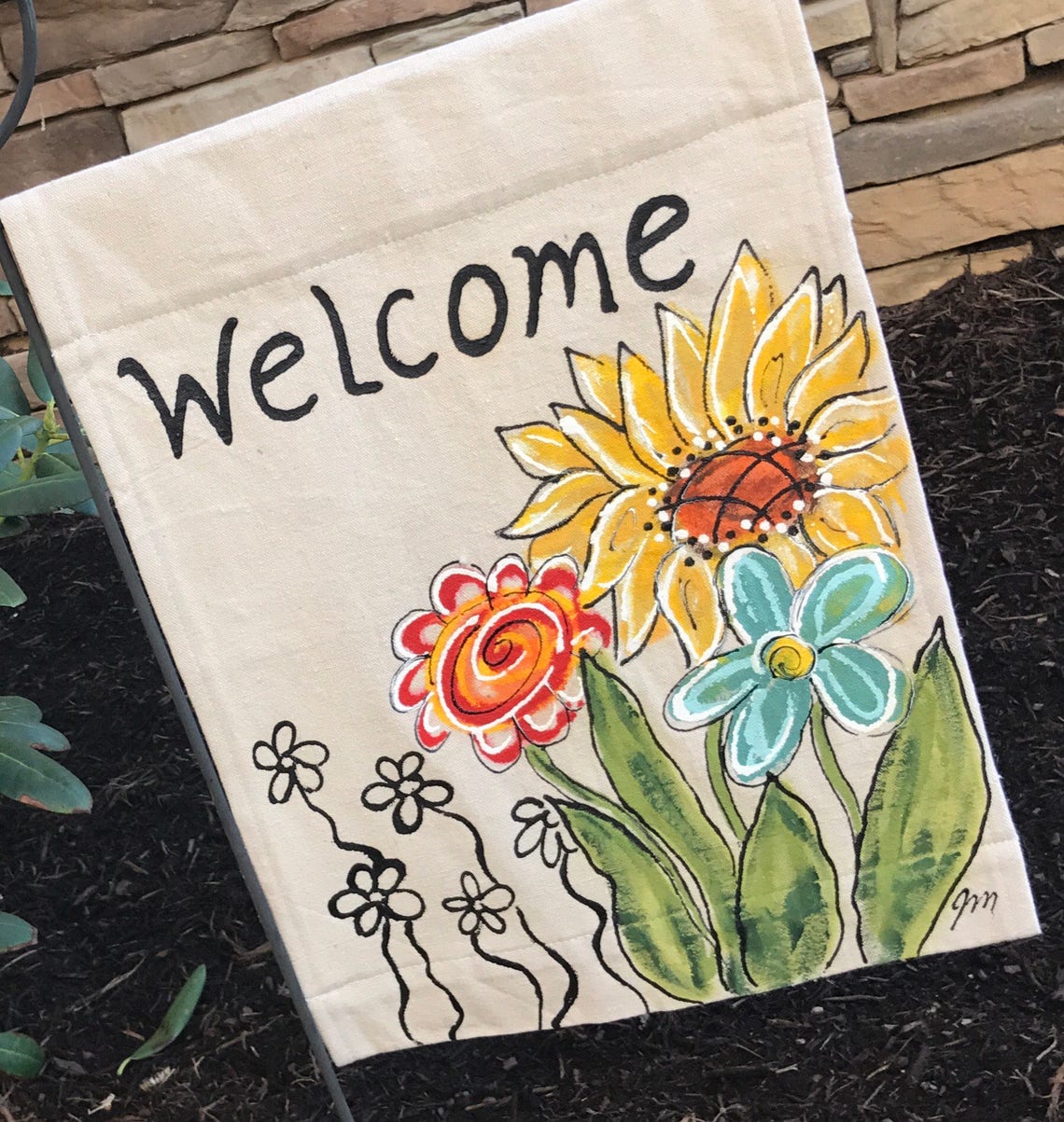 Welcome Sign, Hand-painted Flags, Flower Garden Decor, Gardener's Gift ...
