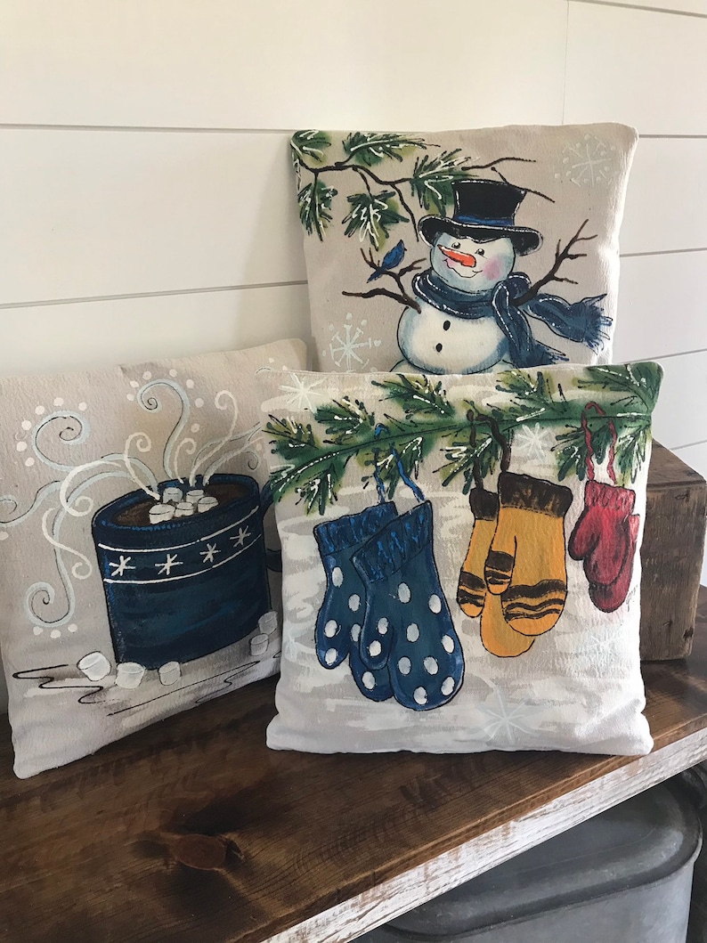 Snowman Mittens Mug Hand-painted Pillow Covers - Etsy