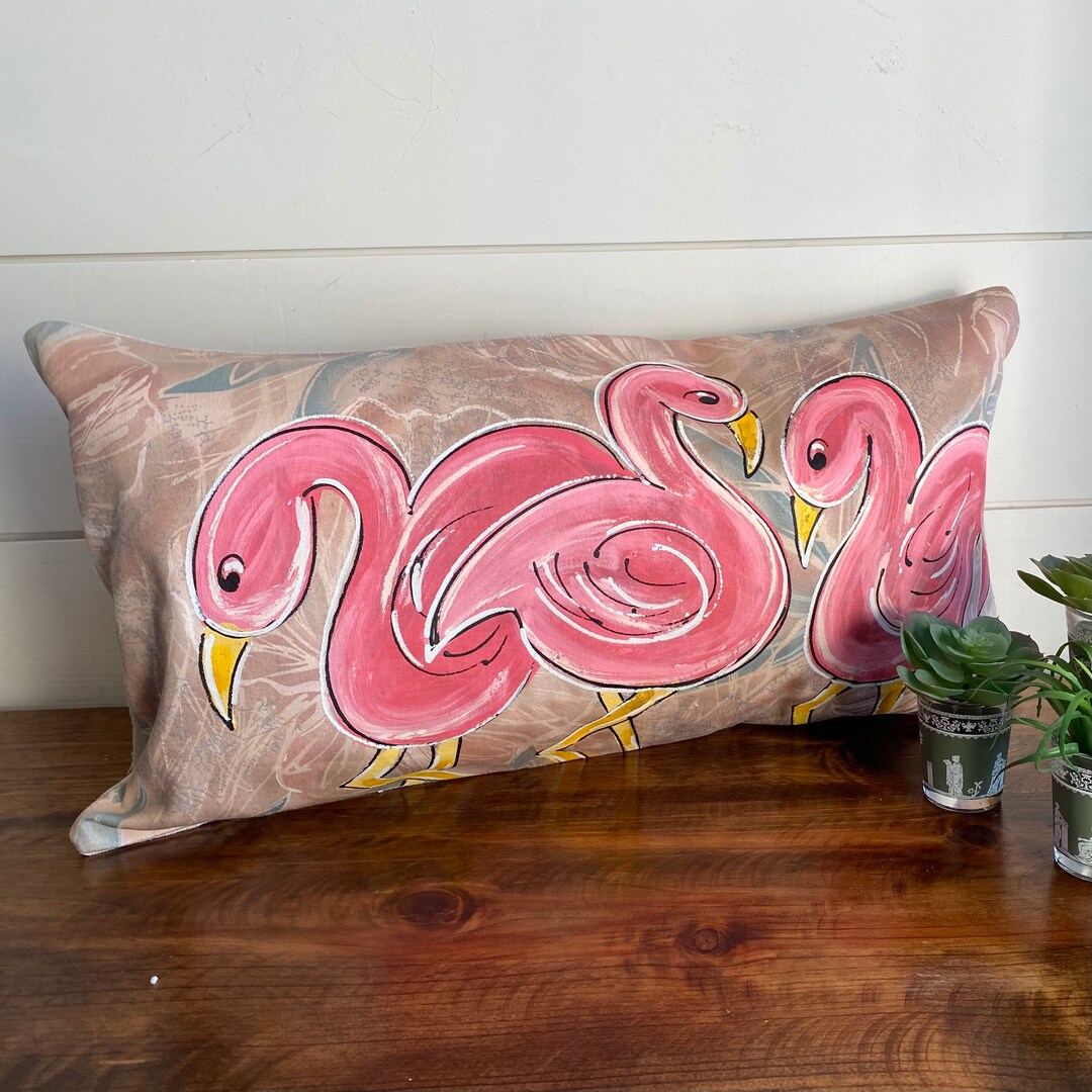 Flamingos Lumbar on Designer Fabric Hand-painted Pillow Cover - Etsy