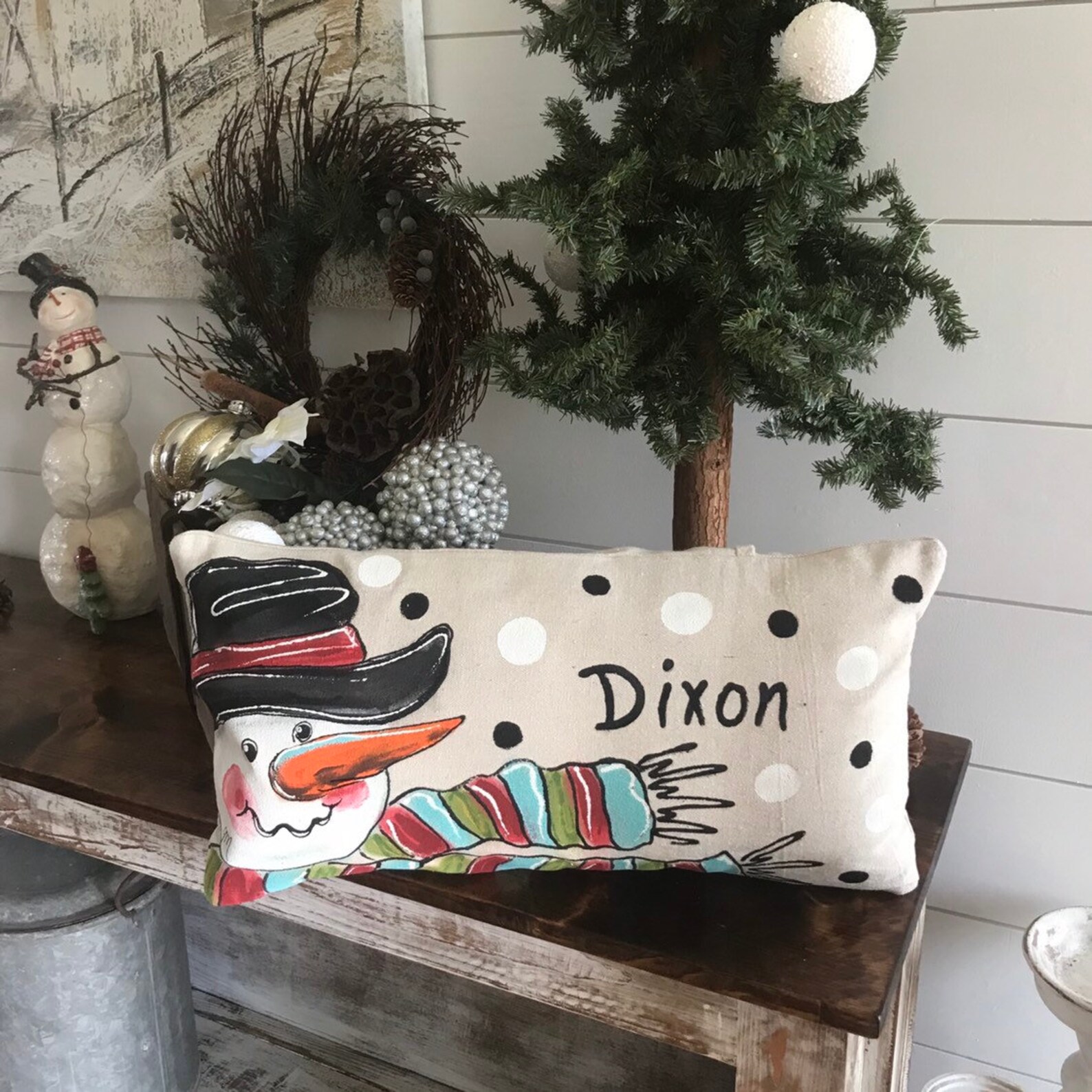 Snowman Lumbar Pillow, Personalized Christmas Decor, Christmas Gift ...