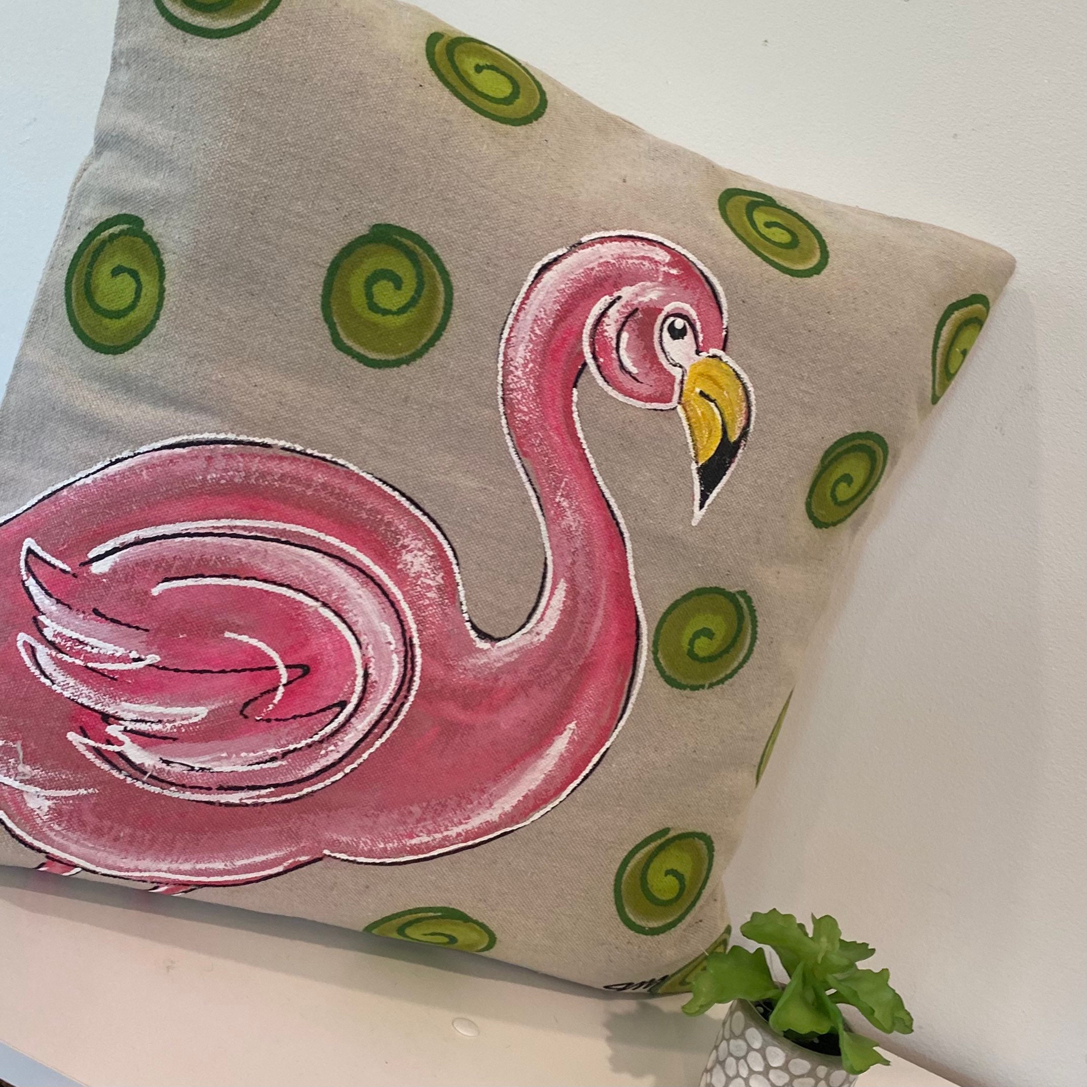 Polka-dot Flamingos Bright Pink and Orange Hand-painted | Etsy