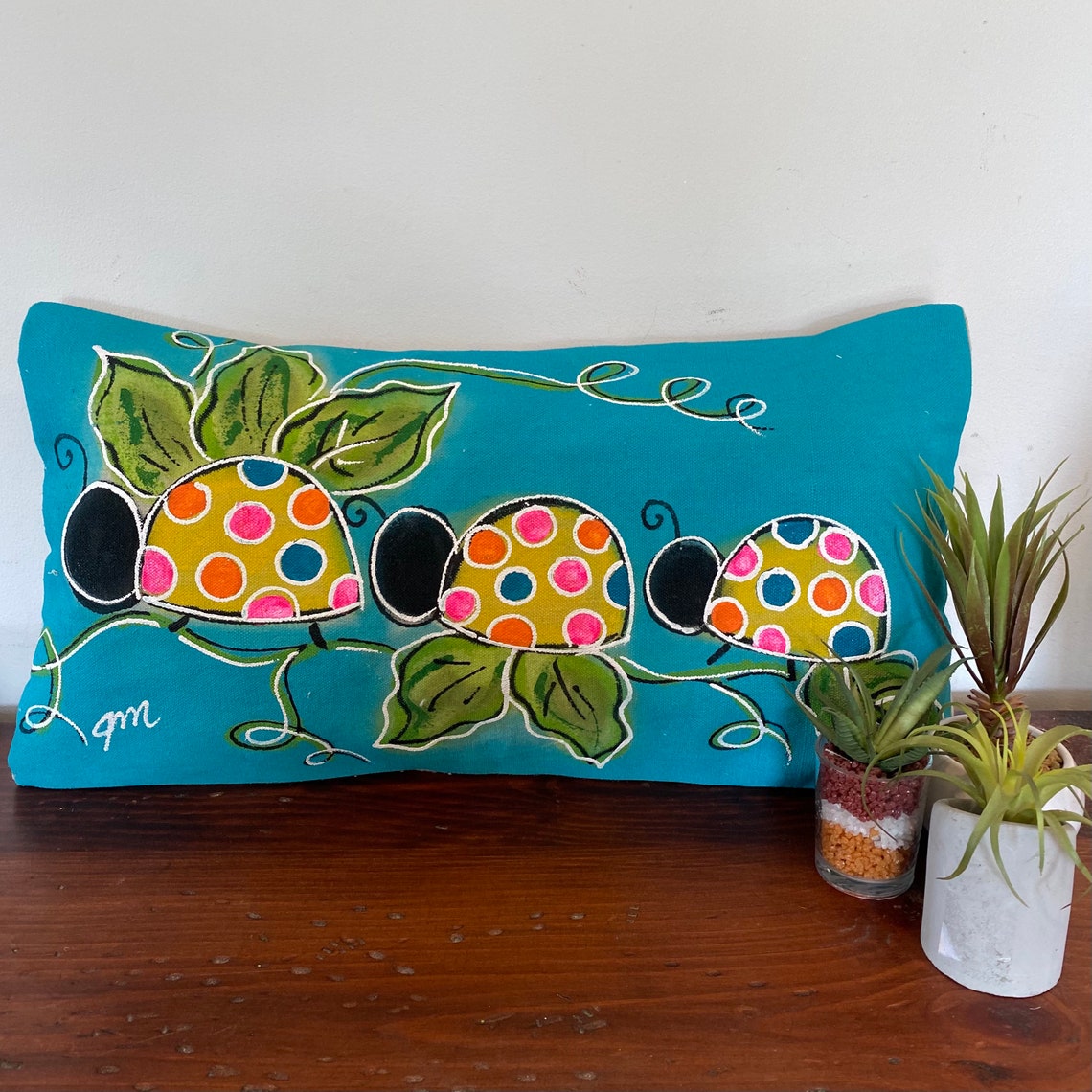 Bright Polk Dots Ladybug Hand-painted Lumber Pillow Cover - Etsy