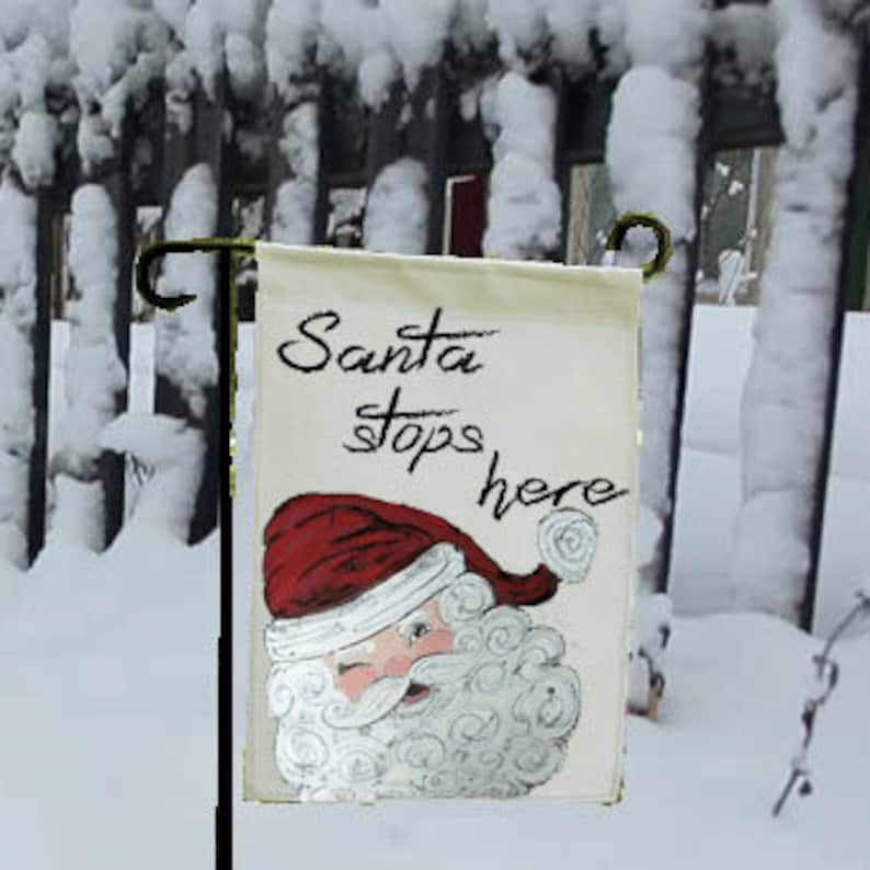 Santa Stops Here Sign Hand-painted Winter Flag Santa Flag - Etsy