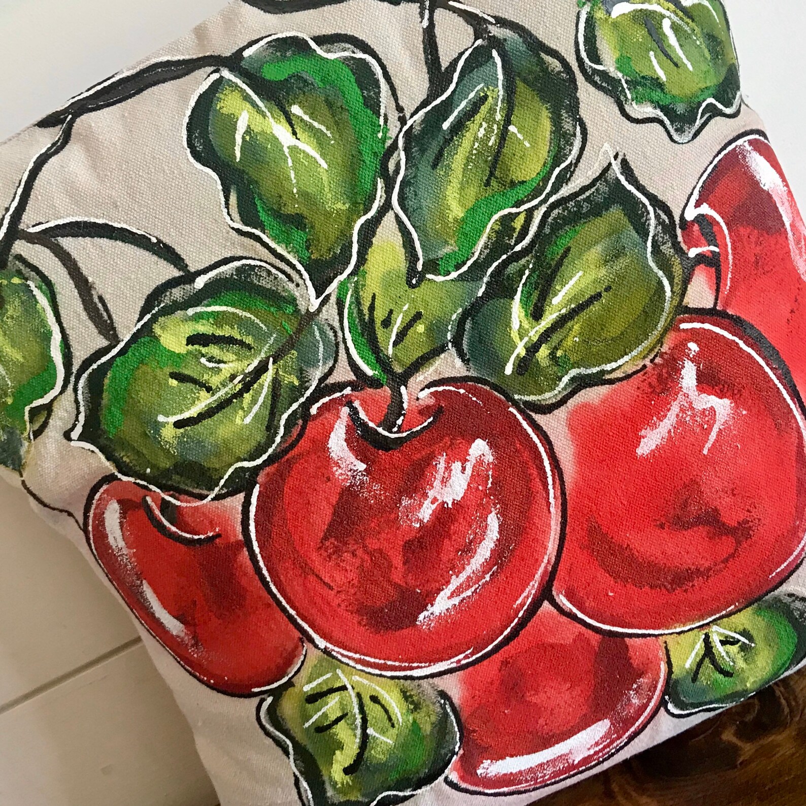 Red Apples Pillow, Hand-painted, Handmade, Pillow Cover - Etsy