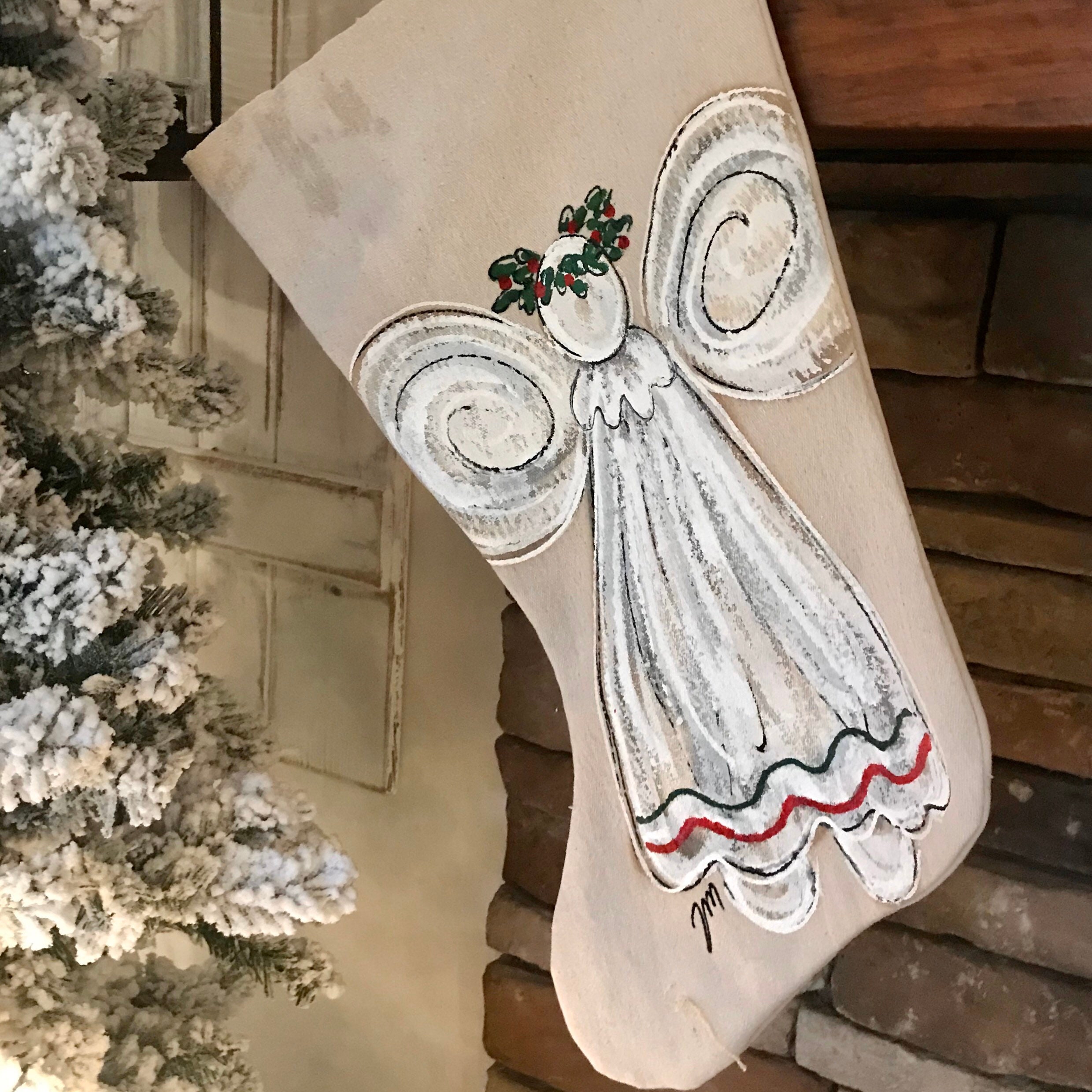 Angel Christmas Stocking Hand-painted Mantel Decor Holiday | Etsy