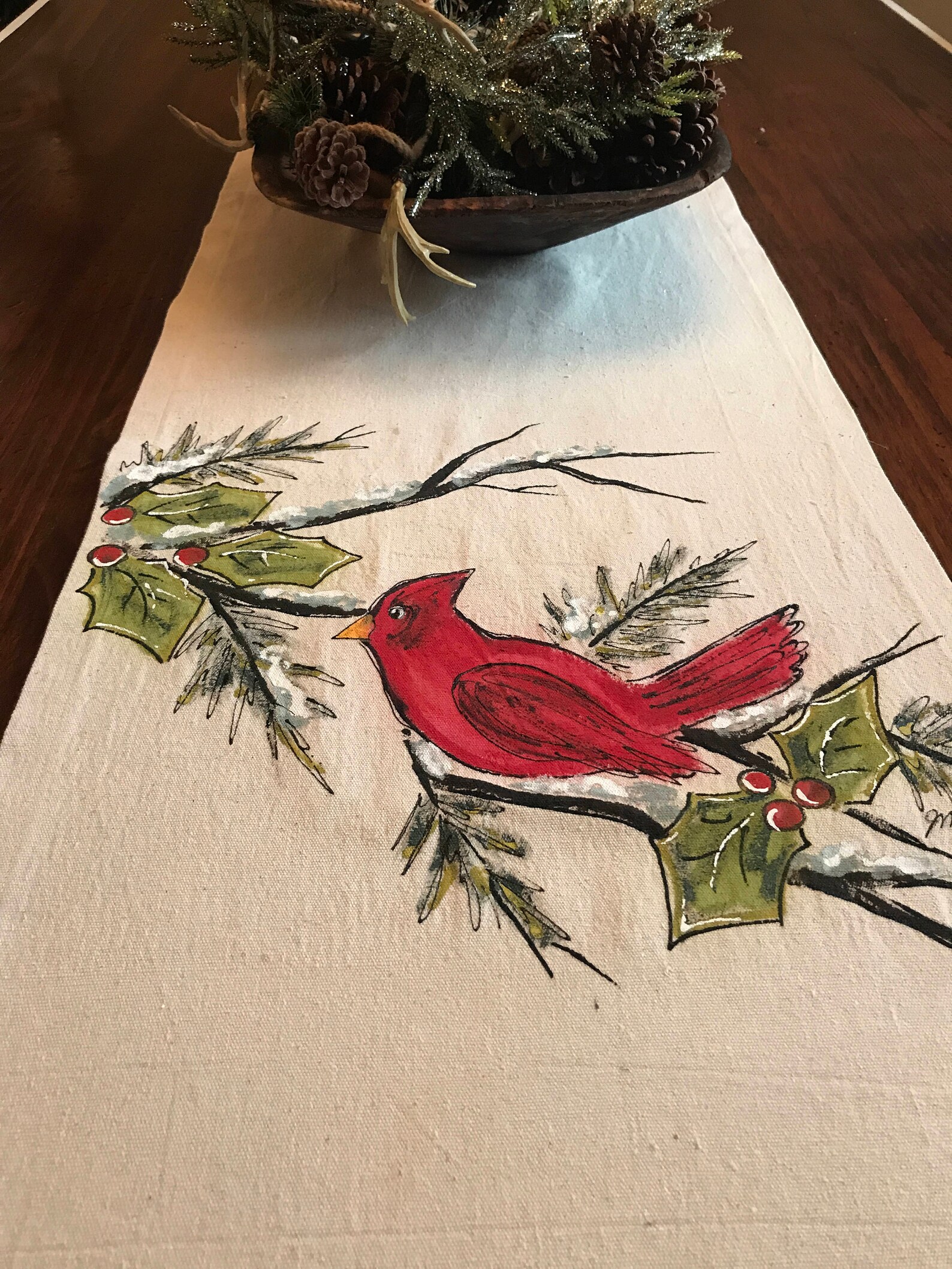 Red Bird Winter Holiday Linens Christmas Linens Handmade - Etsy
