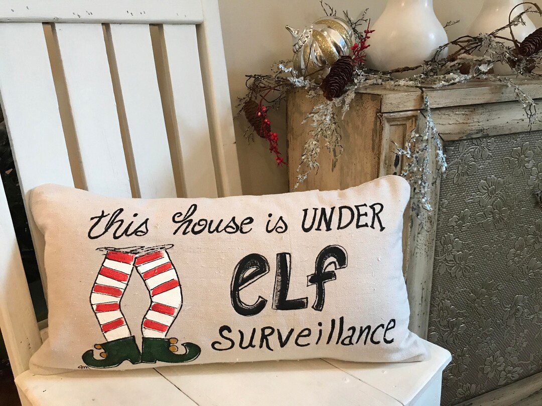 Elf Christmas Pillows, Hand-painted, Christmas Lumbar, Red and Green ...