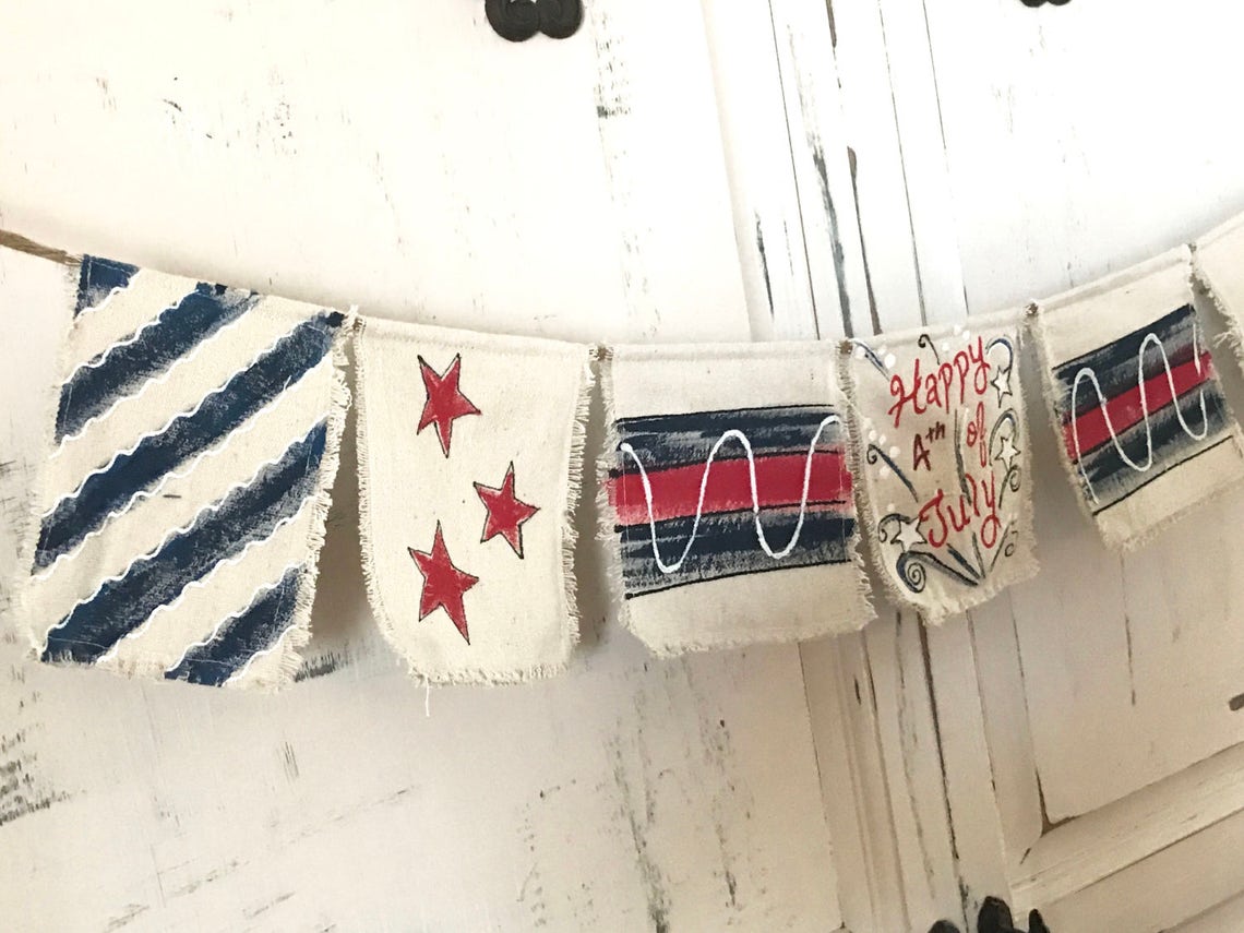 Fabric Bunting Banner Happy Fourth of July Patriotic | Etsy