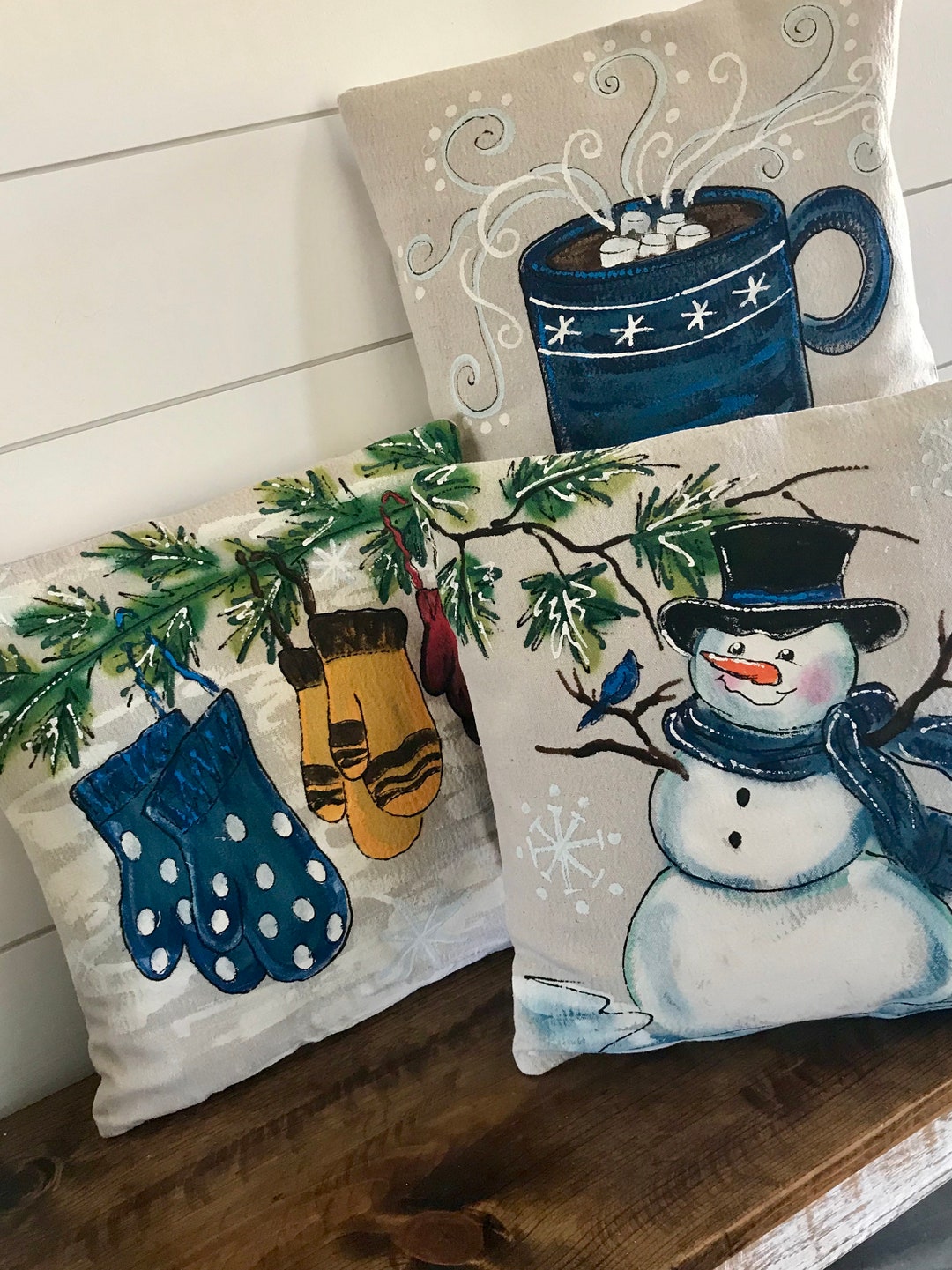 Snowman Mittens Mug Hand-painted Pillow Covers - Etsy