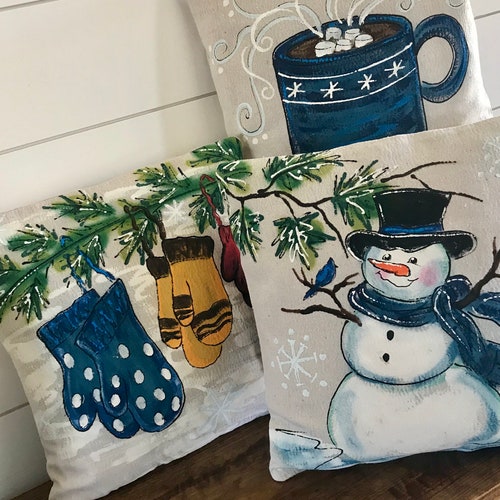 Snowman Mittens Mug Hand-painted Pillow Covers - Etsy
