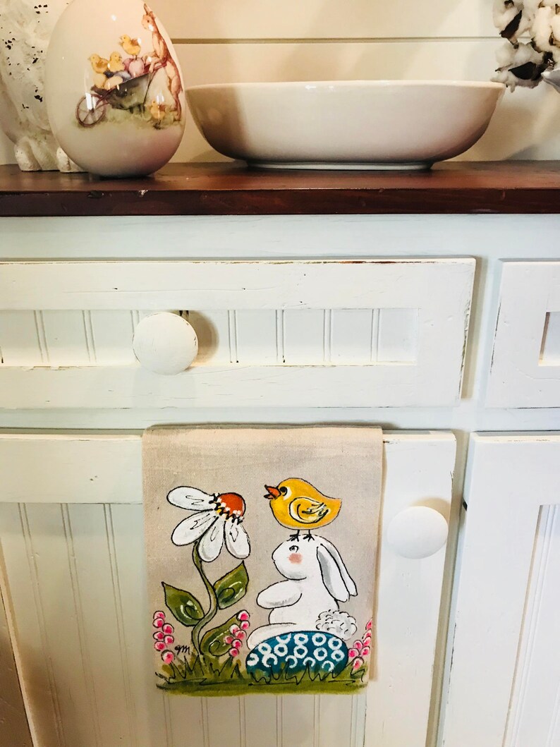 Easter Dish Towel Easter Tea Towel Bunny Hand Towel Easter | Etsy