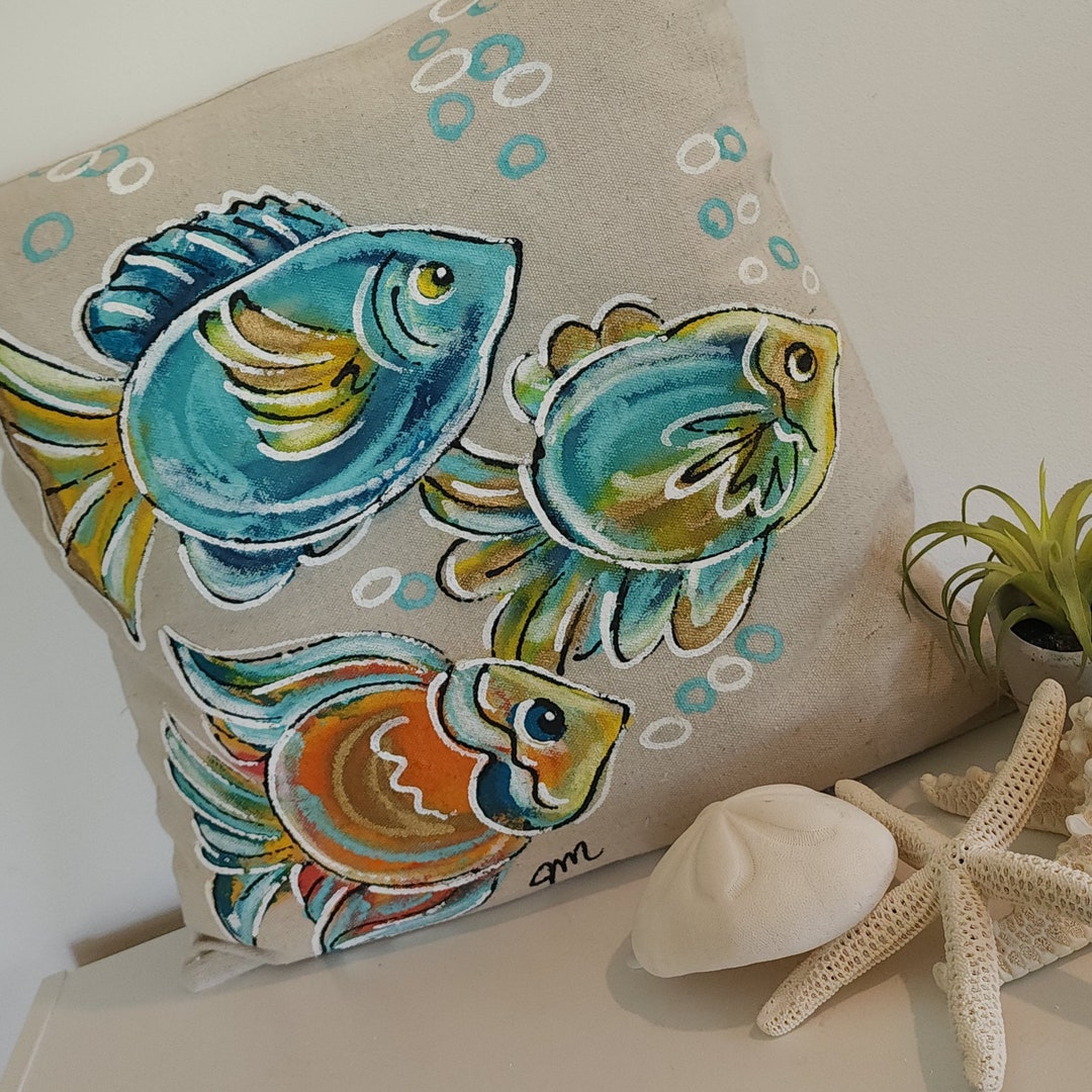 Colorful Fish Nautical Cottage Beach Hand-painted Pillow Cover - Etsy
