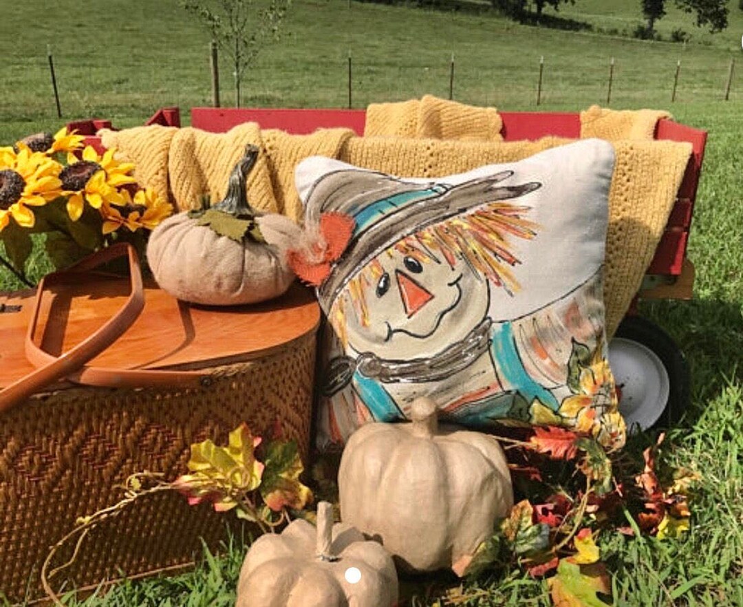 Orange Turquoise Scarecrow Fall Halloween Hand-painted Pillow Cover - Etsy