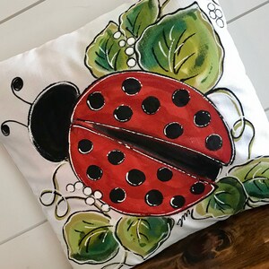 Ladybug Pillow, Red and Black, Spring, Summer, Hand-painted, Pillow ...