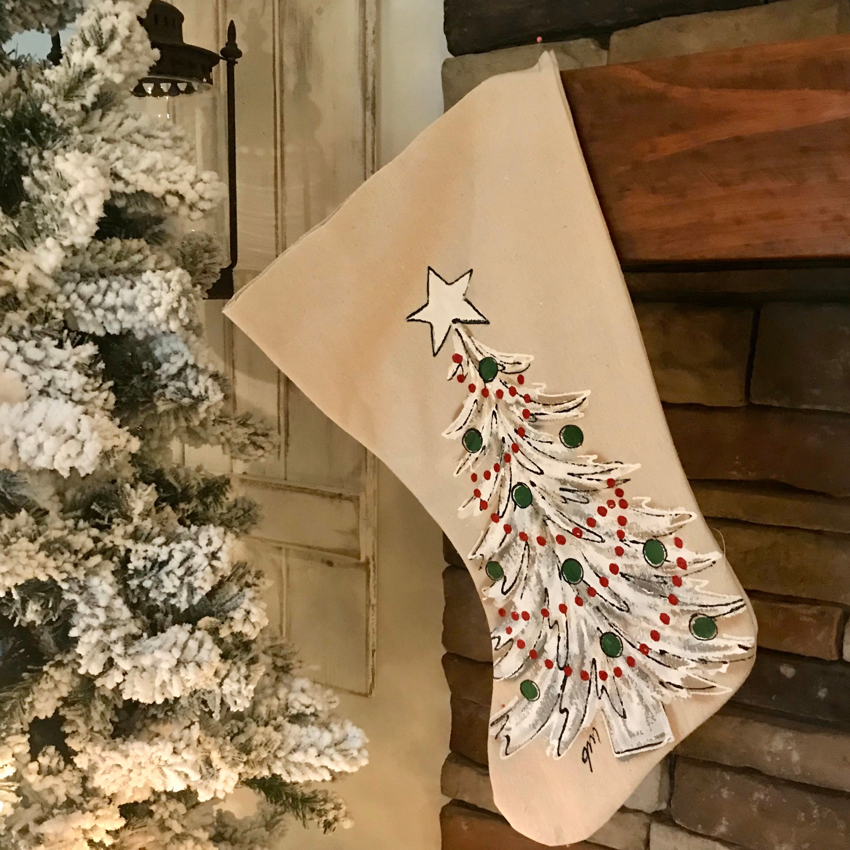 Christmas Tree Stocking Hand-painted Mantel Decor Holiday | Etsy