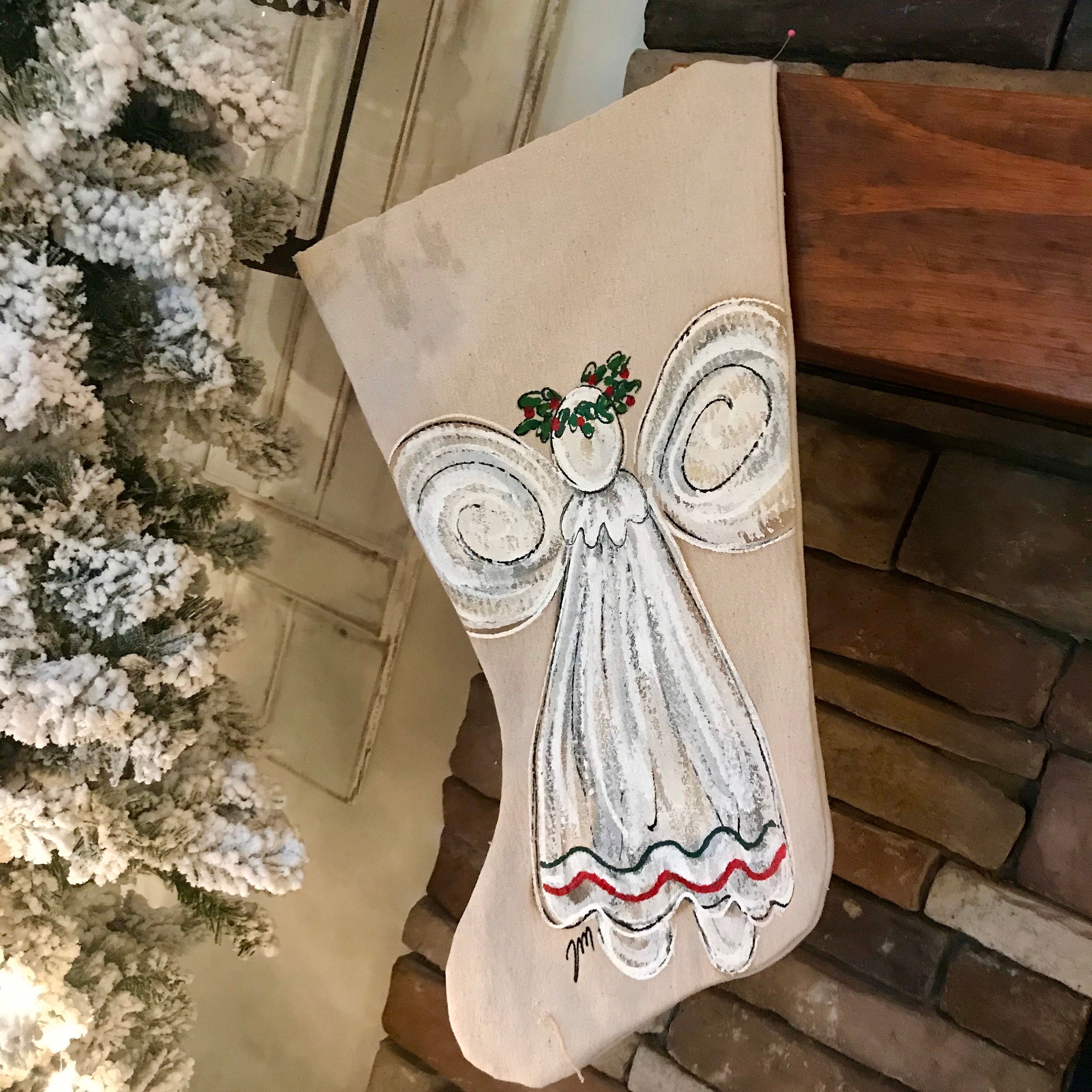 Angel Christmas Stocking Hand-painted Mantel Decor Holiday | Etsy