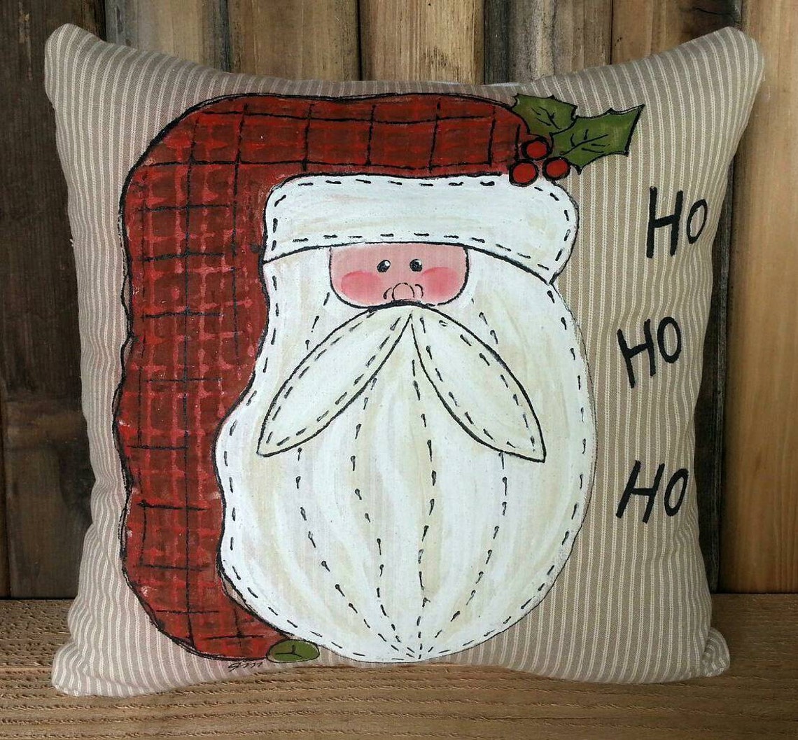 Country Santa Claus Hand-painted Pillow Farmhouse Rustic - Etsy