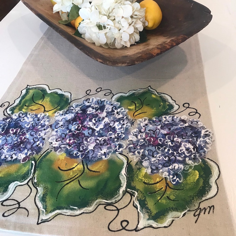 Hand-painted Hydrangea Table Runner Purple Flowers Rustic - Etsy