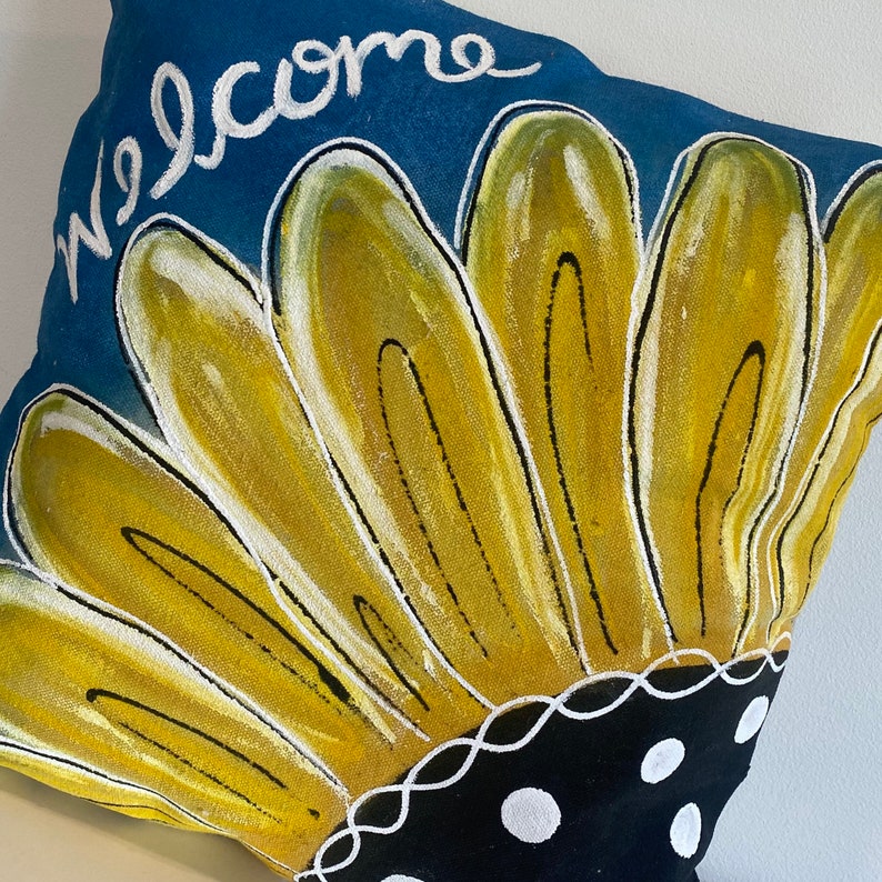 Blue With Yellow Polka-dot Sunflower Welcome 18 X - Etsy