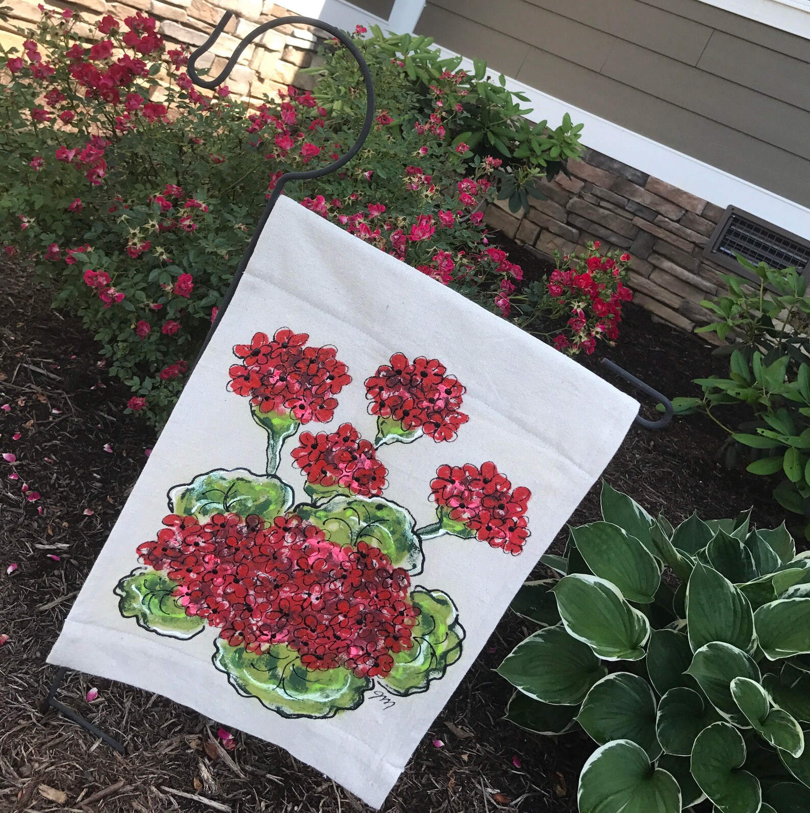Geranium Flowers Flag Hand-painted Red Flowers Garden Flag - Etsy