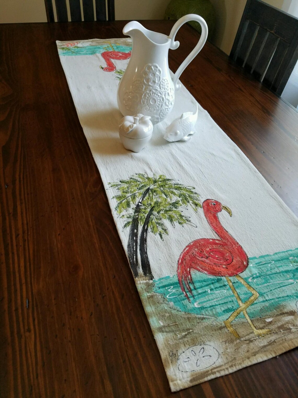 Beach Decor Pink Flamingo Table Runner Linens Beach Scene | Etsy