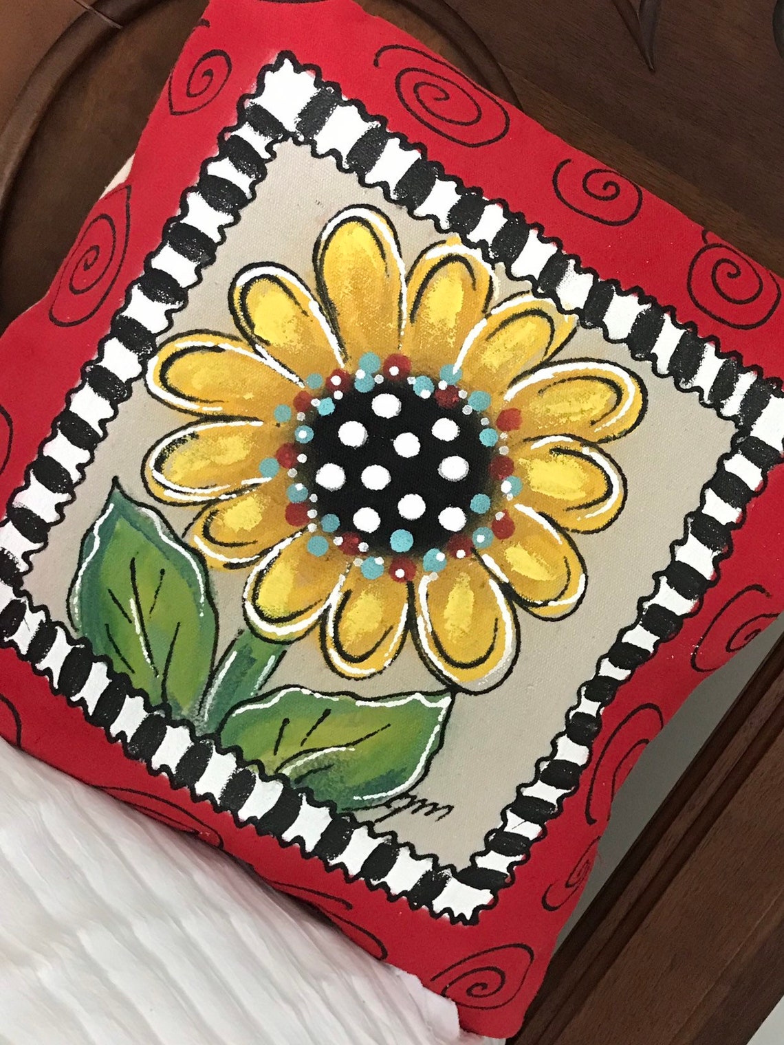 Red Bordered Sunflower 18 X 18 Spring and Summer | Etsy