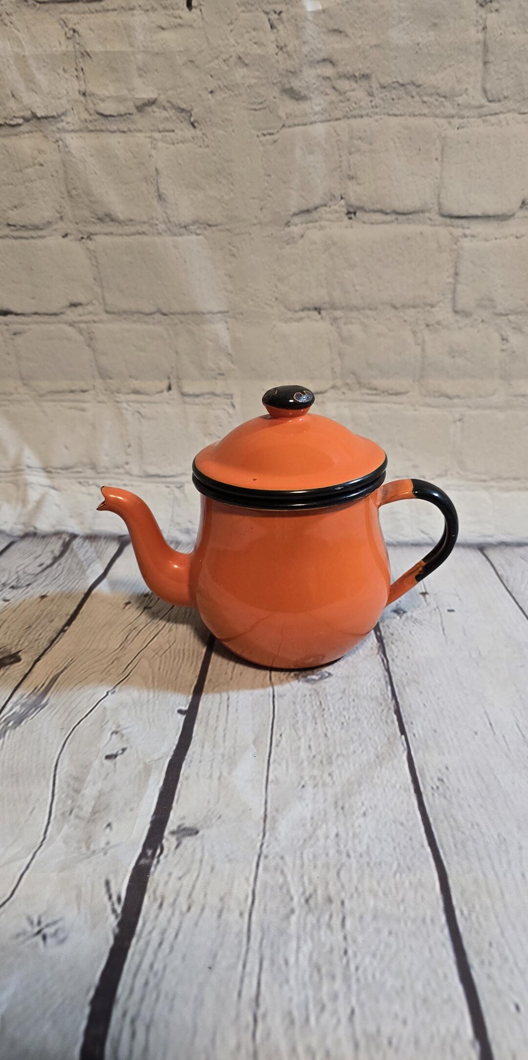 Pre 1960's Small Orange Enamelware Tea Pot With Lid - Etsy