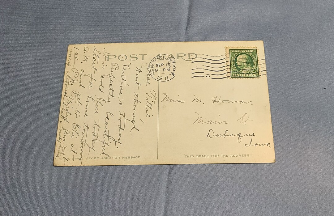 1911 Benjamin Franklin 1 Cent Green Stamp on Post Card of Hotel Martha ...