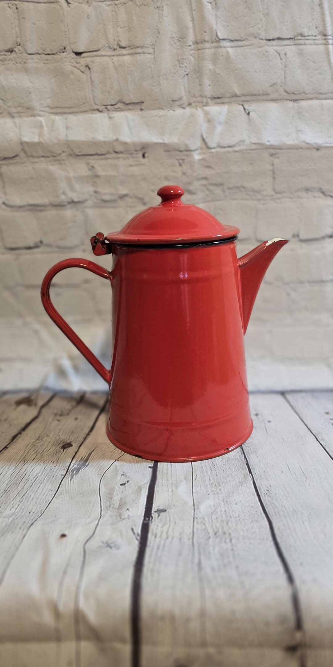 Pre 1960's Large Red Enamelware Coffee Pot With Hinged Lid - Etsy