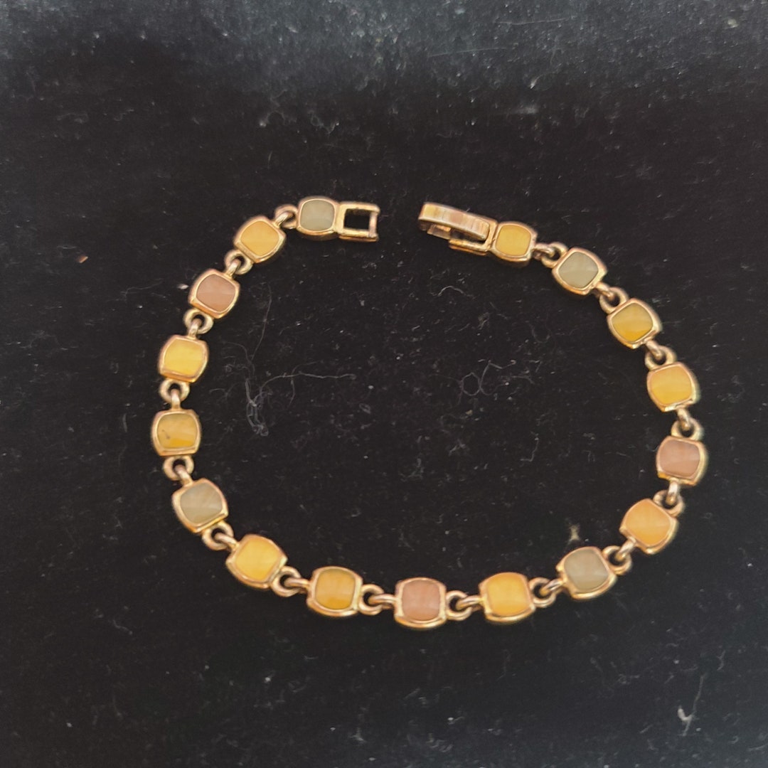 Pre 1980's LC Bracelet Gold Tone Polished Stones - Etsy