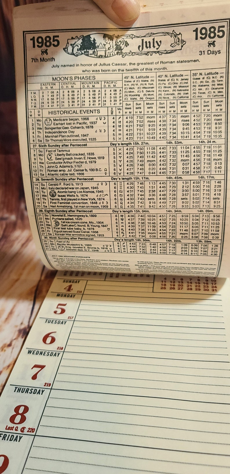 1985 Calendar Weekly Reminder With 1985 Almanac on Back of - Etsy