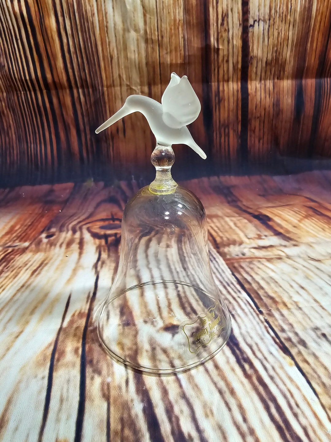 1980's Glass Bell Shape Figurine With Frosted Glass Hummingbird on Top ...