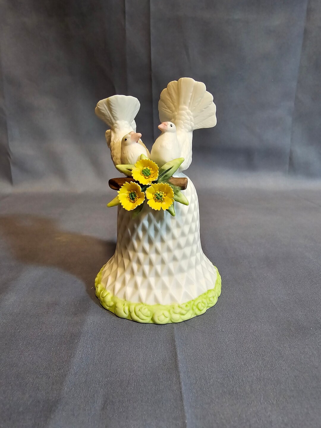 1980's Lefton China Hand Painted Bell With 2 Dove Birds and Yellow ...