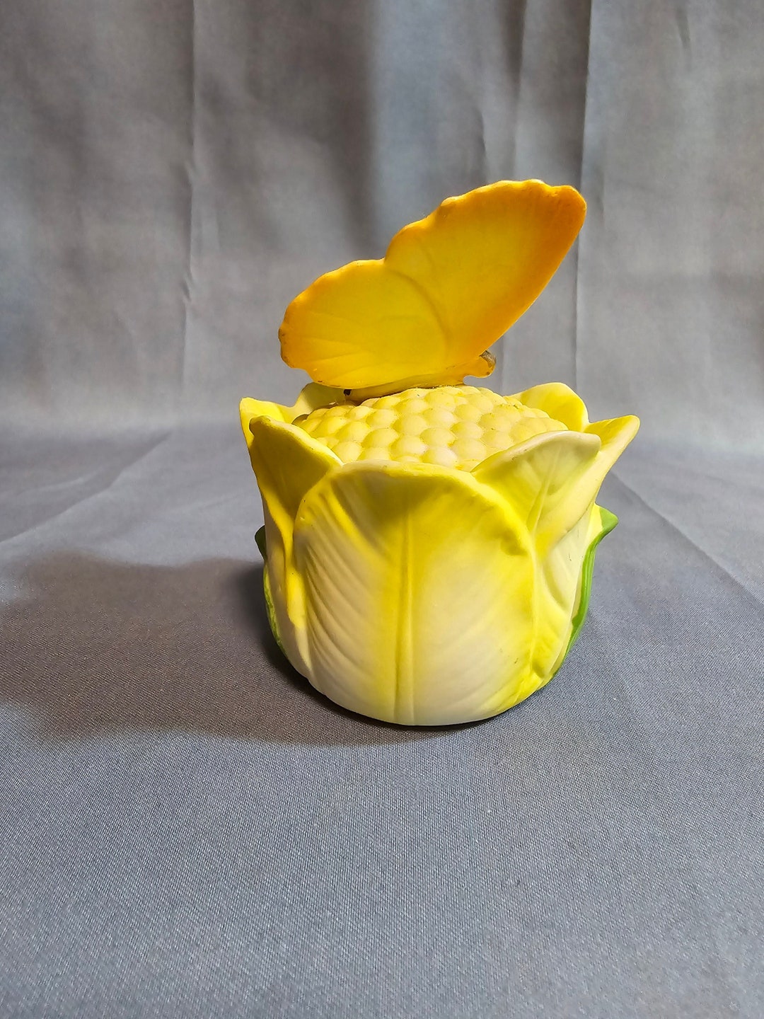 Pre 1980's Lefton Ceramic Flower and Butterfly Trinket Box Hand Painted ...