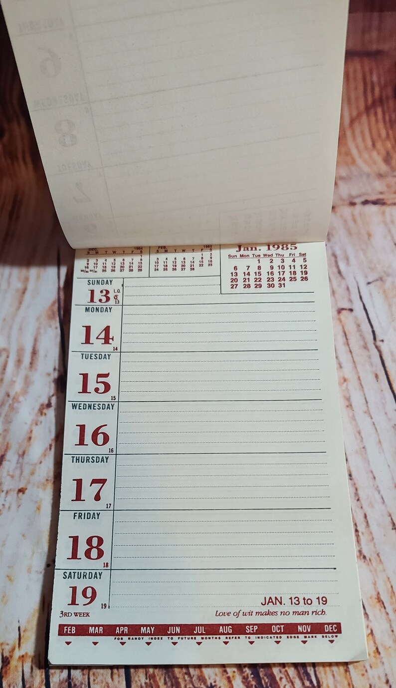 1985 Calendar Weekly Reminder With 1985 Almanac on Back of - Etsy
