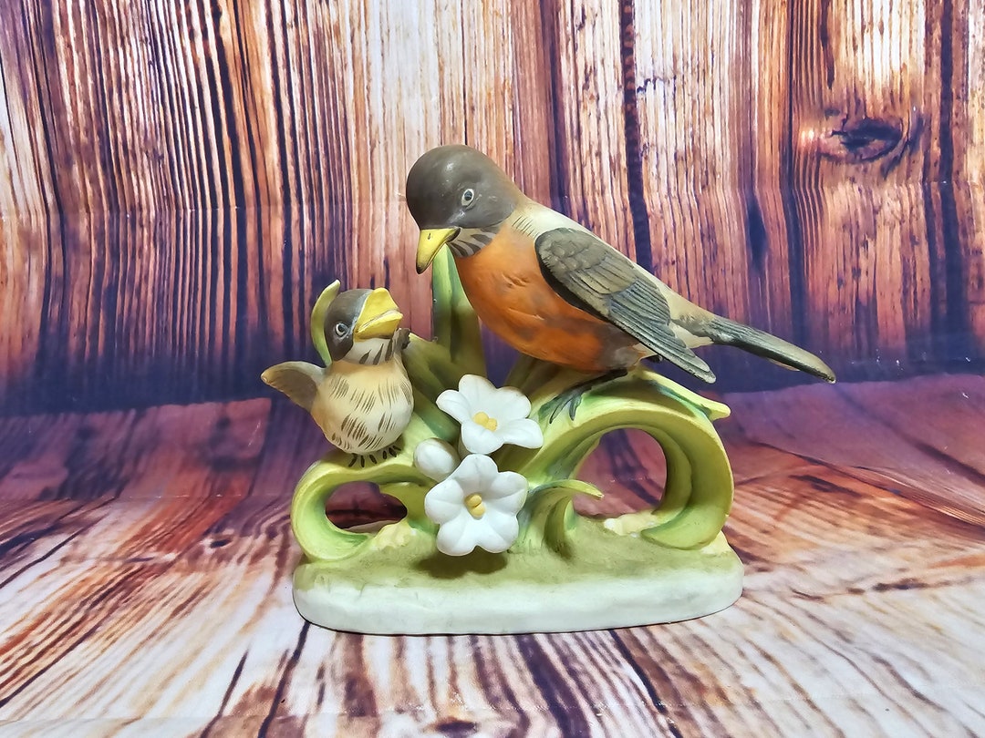 1960 Lefton China Hand Painted Red Robin Feeding Baby Figurine KW467 - Etsy