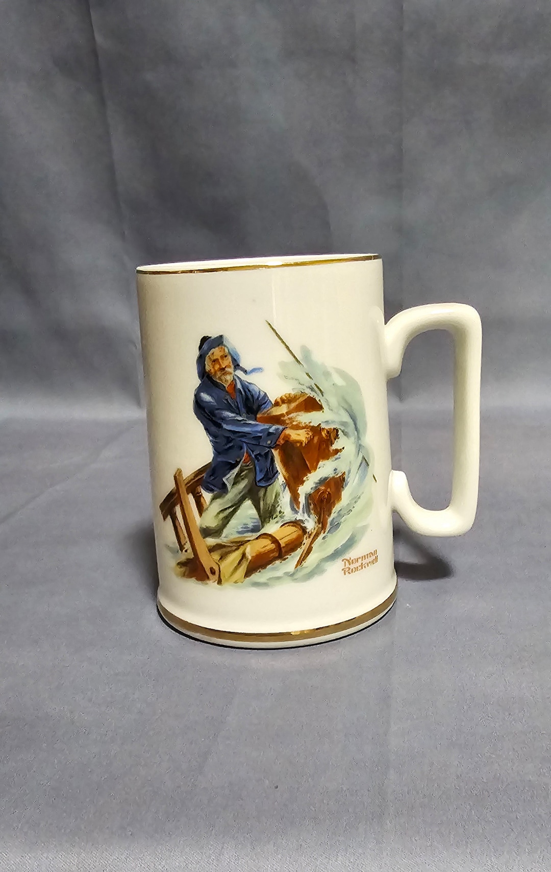 1985 Norman Rockwell Museum "braving the Storm" Cup/mug 24K Gold Trim ...