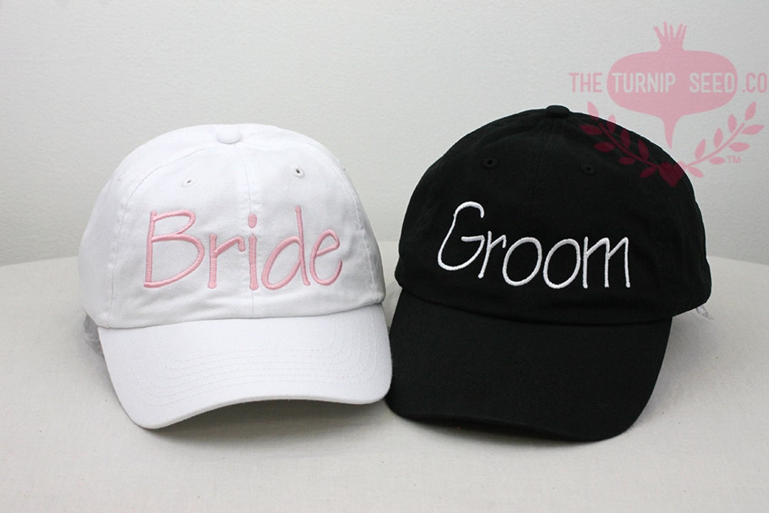 Wedding Bride and Groom Embroidered Baseball Caps - Designer Font - Etsy