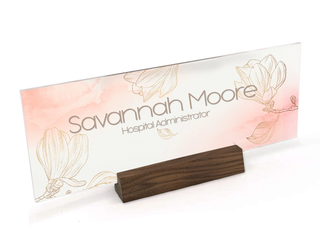 Blush Pink Rose Flowers and Green Leaves Personalized Custom Desk Name ...