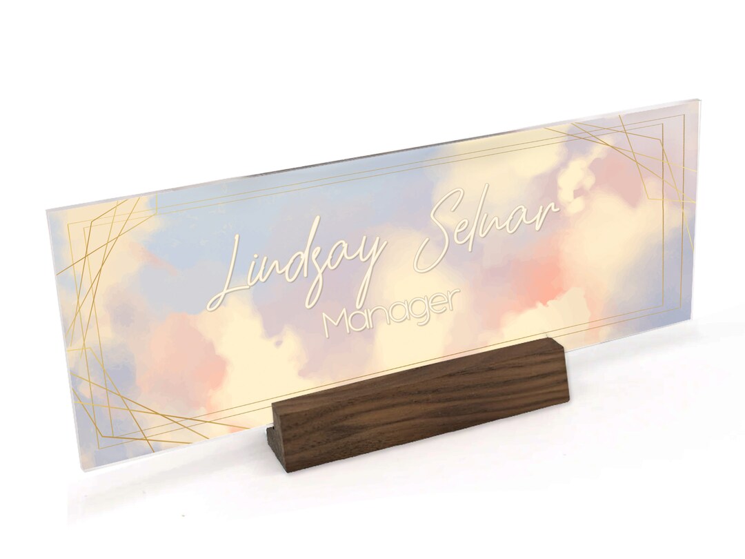 Abstract Heavenly Pink and White Clouds Personalized Custom Desk Name ...